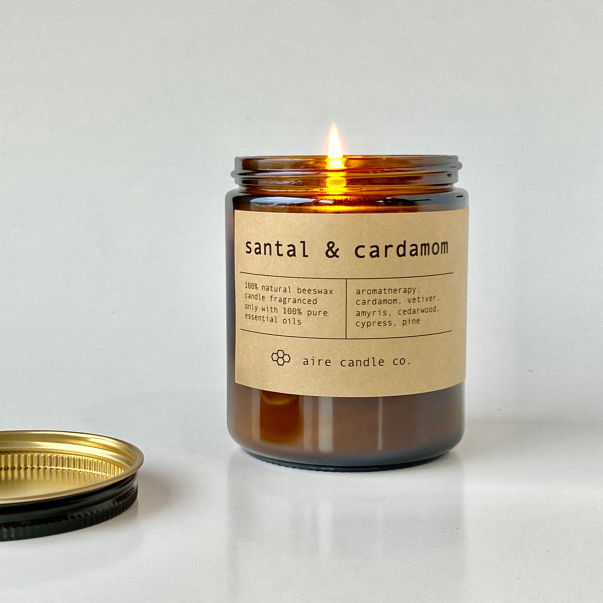 santal & cardamom beeswax candle – aire candle co.
