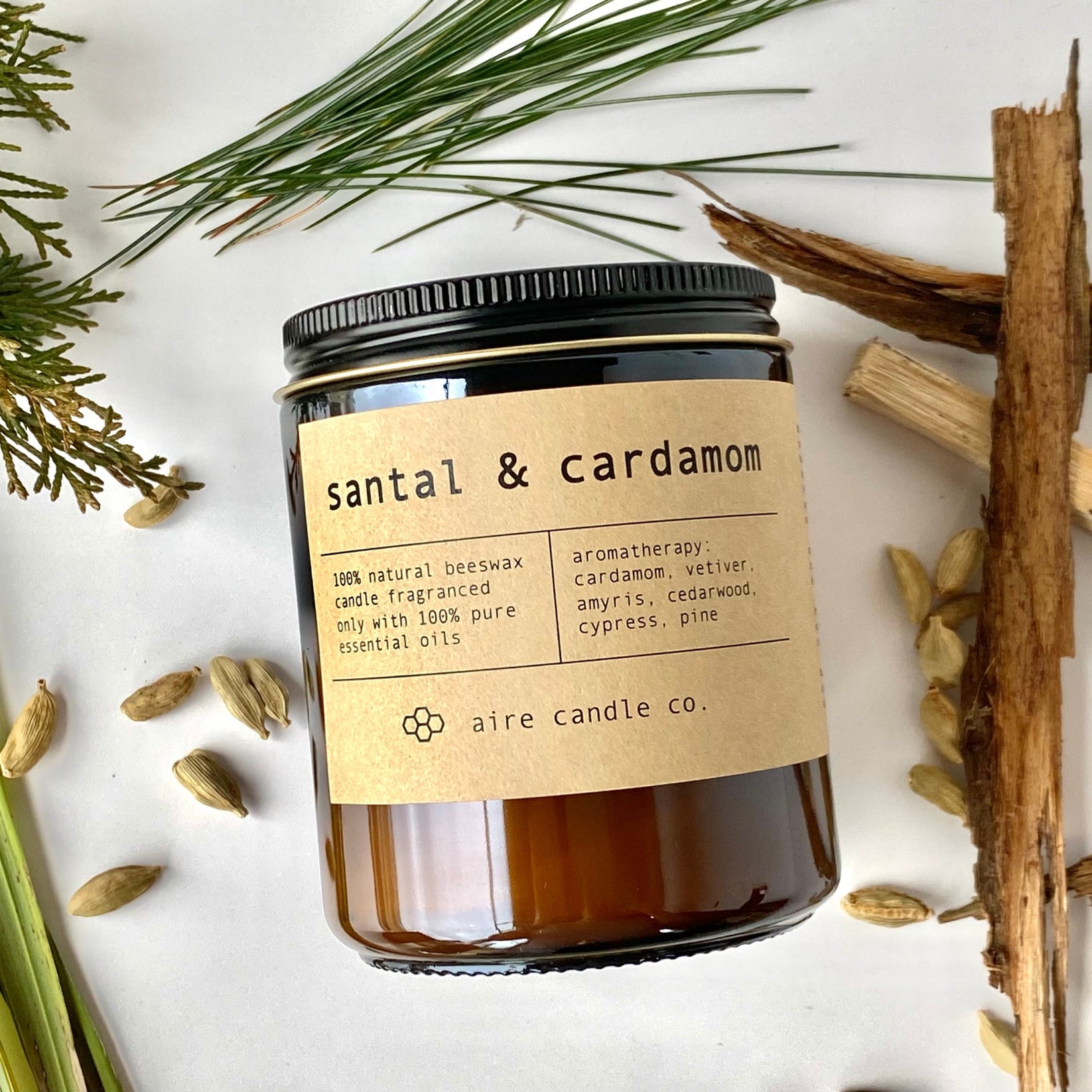 santal & cardamom beeswax candle – aire candle co.