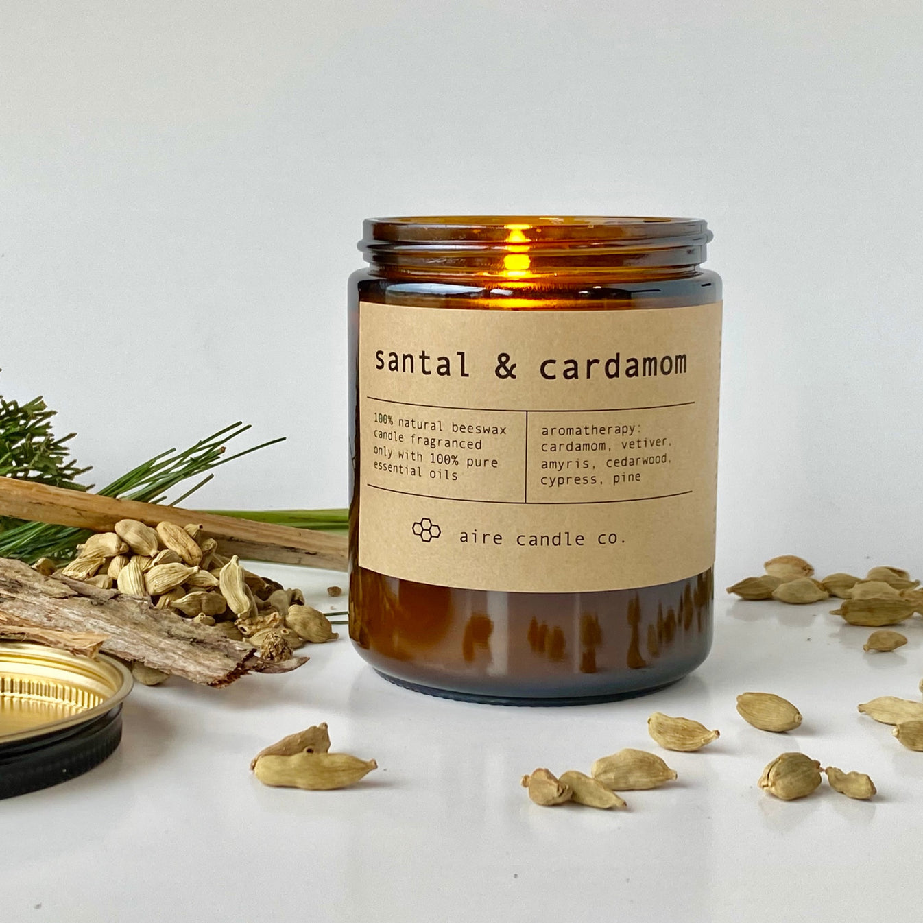 santal & cardamom beeswax candle – aire candle co.